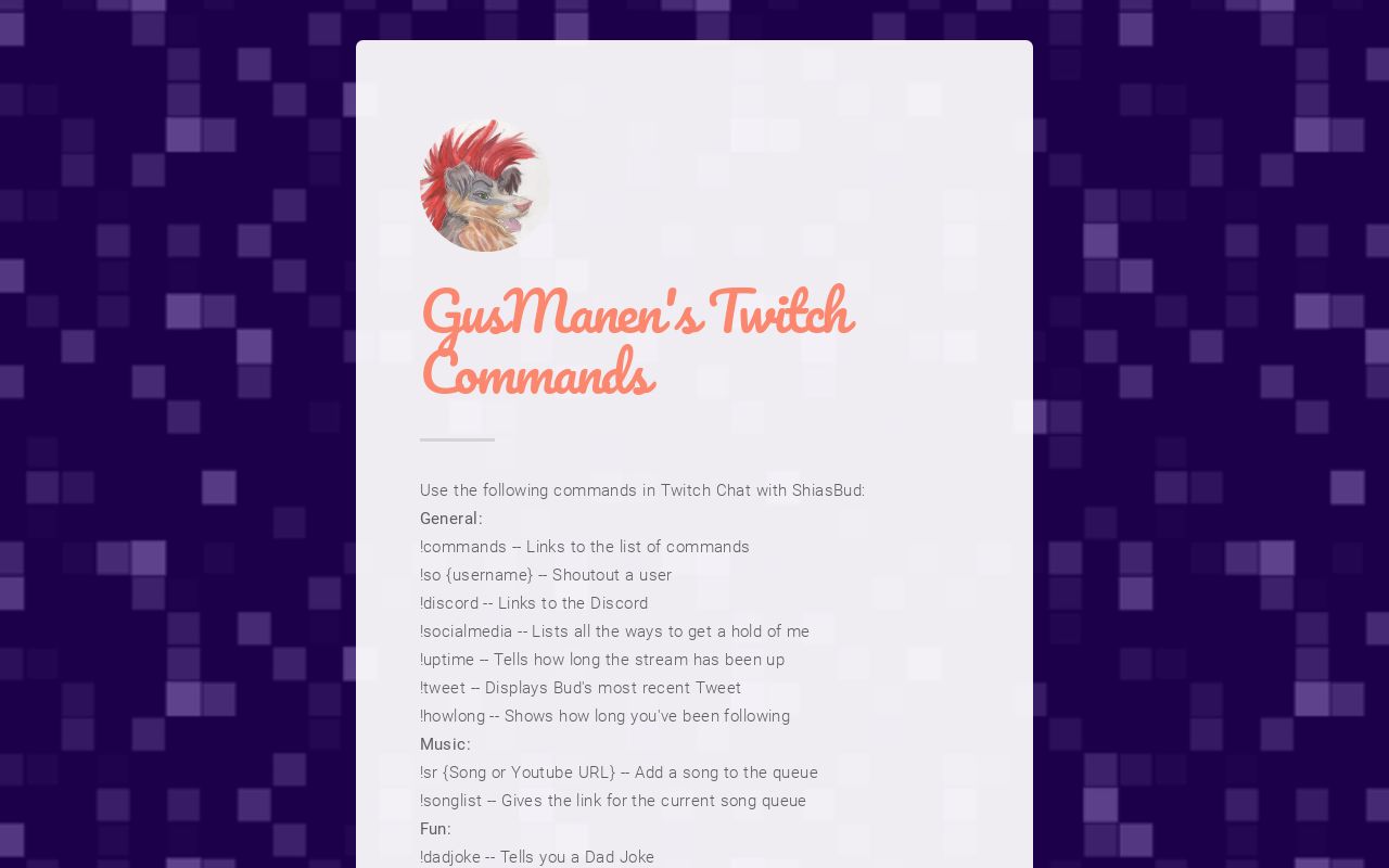 GusManen's Twitch Commands